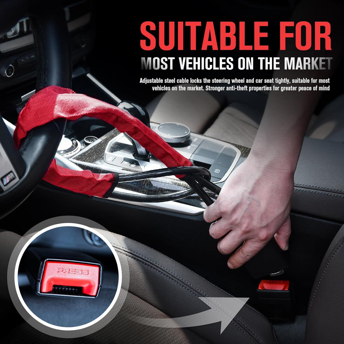 Autobizarre Anti-Theft Heavy Duty Car Security Adjustable Car Steering ...